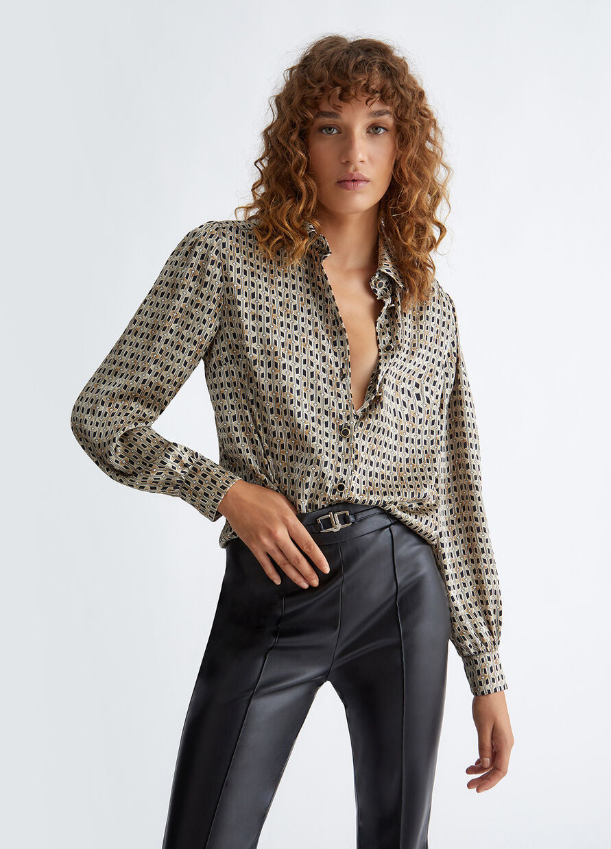 Camicia con Stampa Geometrica / Beige