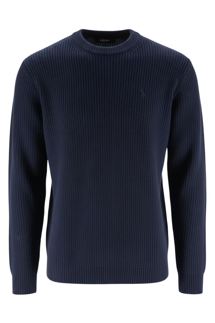 Maglia con Logo e Lavorazione a Coste / Blu