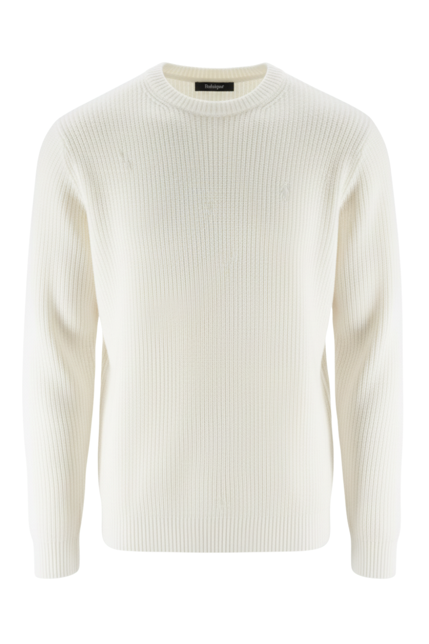 Maglia con Logo e Lavorazione a Coste / Bianco