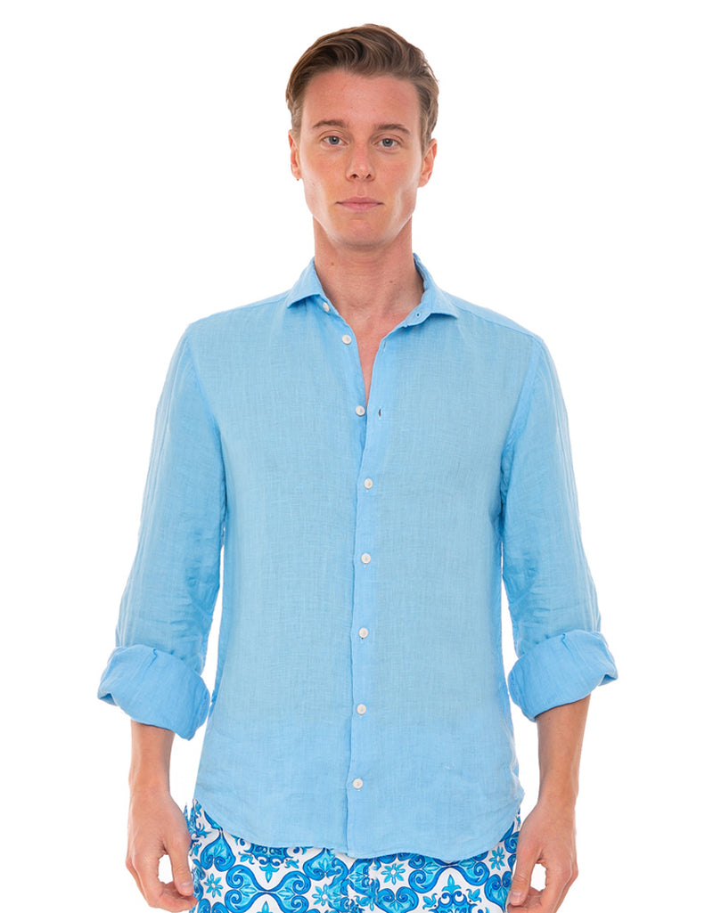 Camicia Mc2 Saint Barth in Lino / Celeste